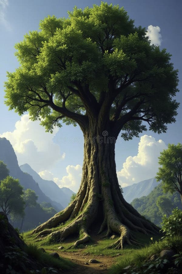 Tall Tree with Sprawling Roots and Gnarled Trunk, Roots, Woodland Stock ...