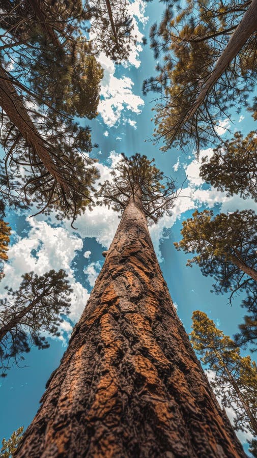 Tall Tree Trunks Reaching Towards the Sky in a Forest, Vibrant Nature ...