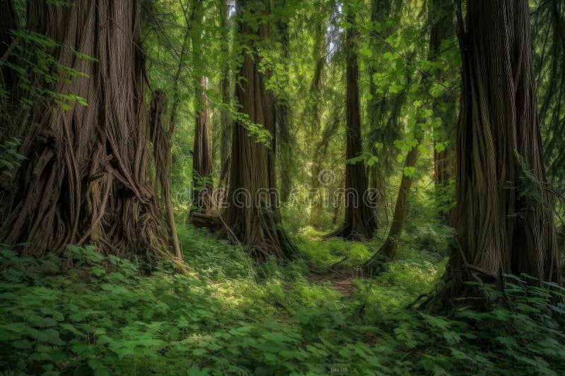 Tall Trees and Dense Foliage Shielding Hidden Secrets Stock ...