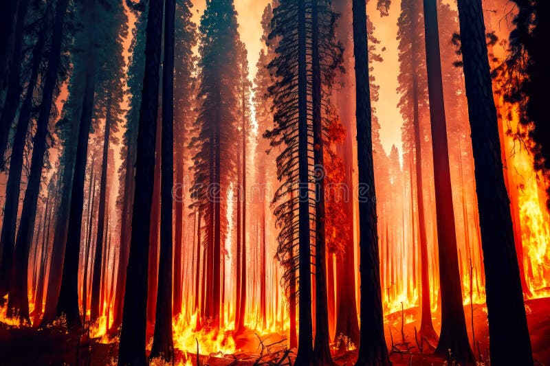 Tall Trees Engulfed in Flames during Forest Wildfire Stock Illustration ...