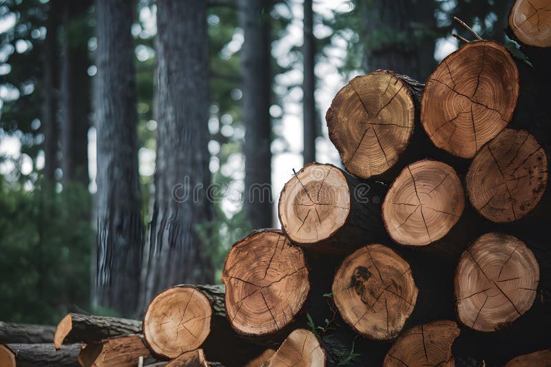 Tall Trees, Cut Logs, Soft Light Create Serene Forest Scene with ...