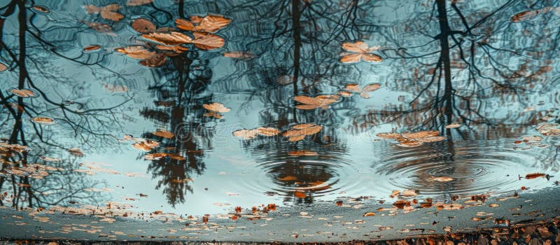 Tall Trees Reflect in Water Puddle Stock Image - Image of water ...