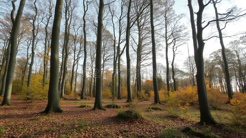 Tall Trees Stand in a Forest with Fall Foliage Stock Illustration ...
