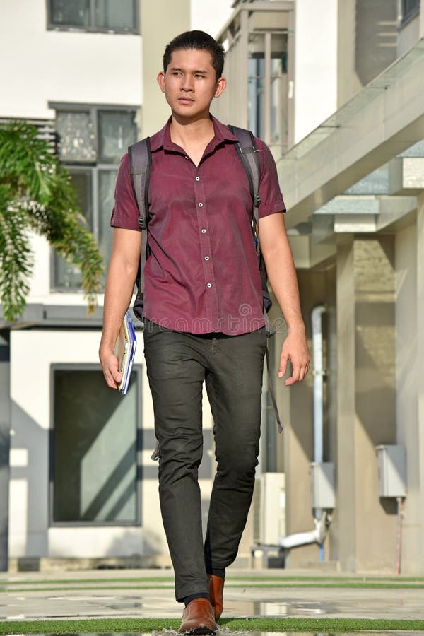 Tall Asian Boy Student Walking on Campus Stock Photo - Image of ...