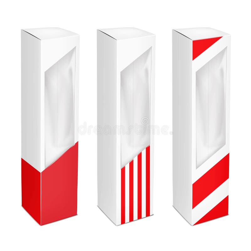 Tall Vertical Paper Box with Clear Plastic Window. White and Red Design ...