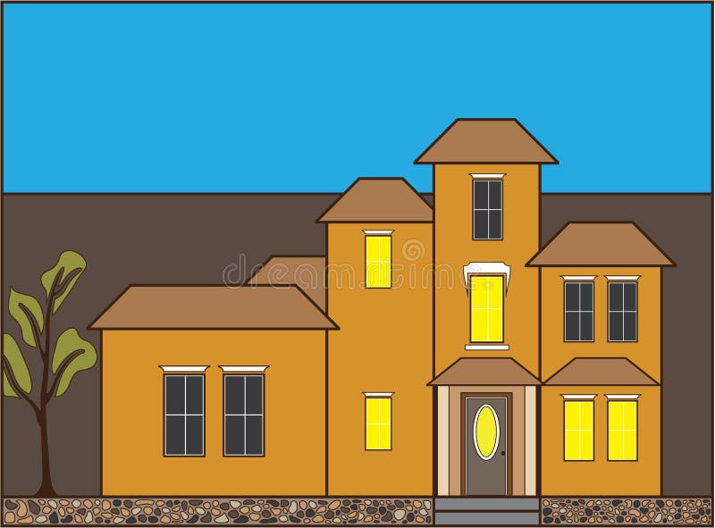 Tall House With Architectural Ornaments And Ambiance Stock Vector ...