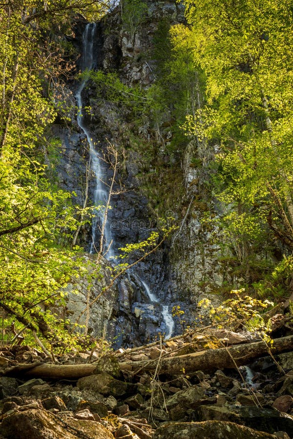 Tall Waterfall with Low Flow and Partially Dry Stream Stock Image ...