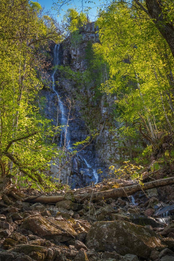 Tall Waterfall with Low Flow and Partially Dry Stream Stock Image ...