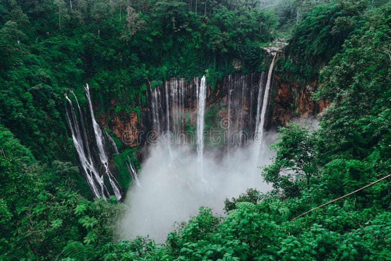 Tall Waterfall in the Middle of a Forest on Java Island Stock Image ...