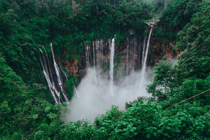 Tall Waterfall in the Middle of a Forest on Java Island Stock Image ...