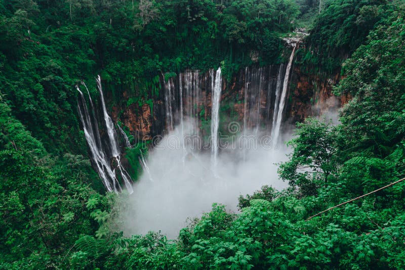 Tall Waterfall in the Middle of a Forest on Java Island Stock Image ...