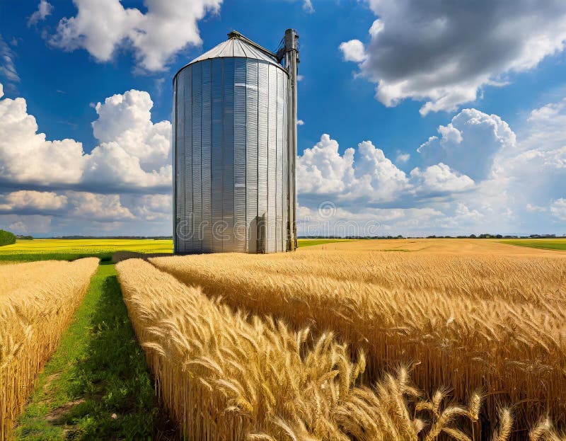A Tall Wheat Silo Features a High Definition Image of Serene Endless ...