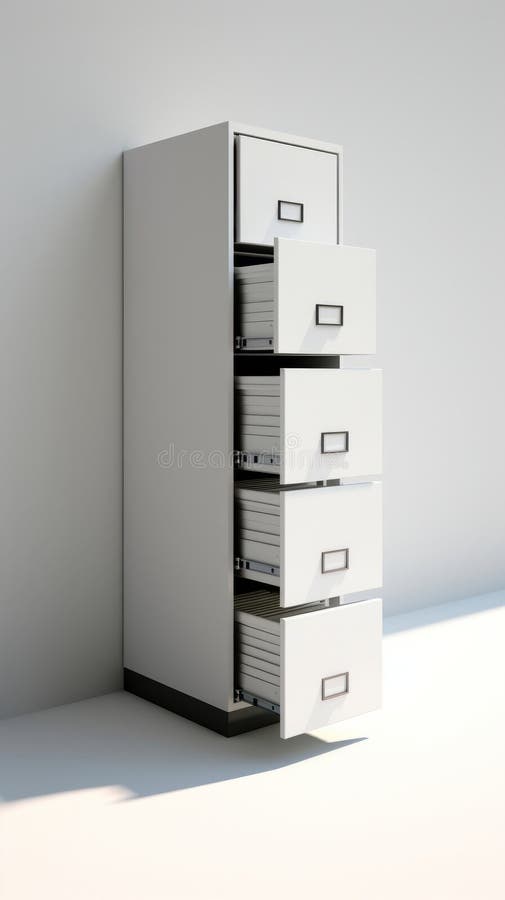 A Tall White Filing Cabinet with Five Drawers Stock Photo - Image of ...