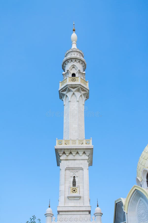The Tall, White Tower of the Mosque. Stock Image - Image of culture ...