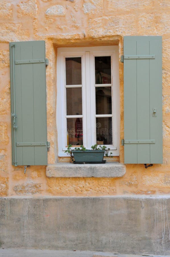 Tall Window with Open, Green, Wood, Shutters Stock Photo - Image of ...