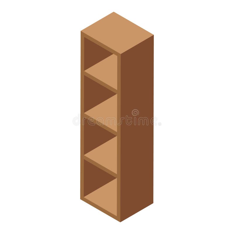 Tall Wooden Bookcase Standing with Empty Shelves Isometric Icon Stock Vector - Illustration of ...