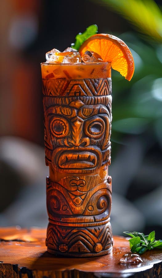 A Tall Wooden Drink with a Green Leaf on Top Stock Photo - Image of ...