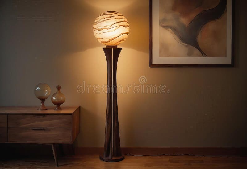 A Tall, Wooden Floor Lamp with an Abstract Stock Illustration ...