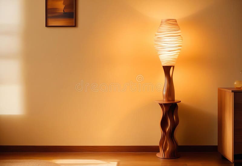 A Tall, Wooden Floor Lamp with an Abstract Stock Illustration ...