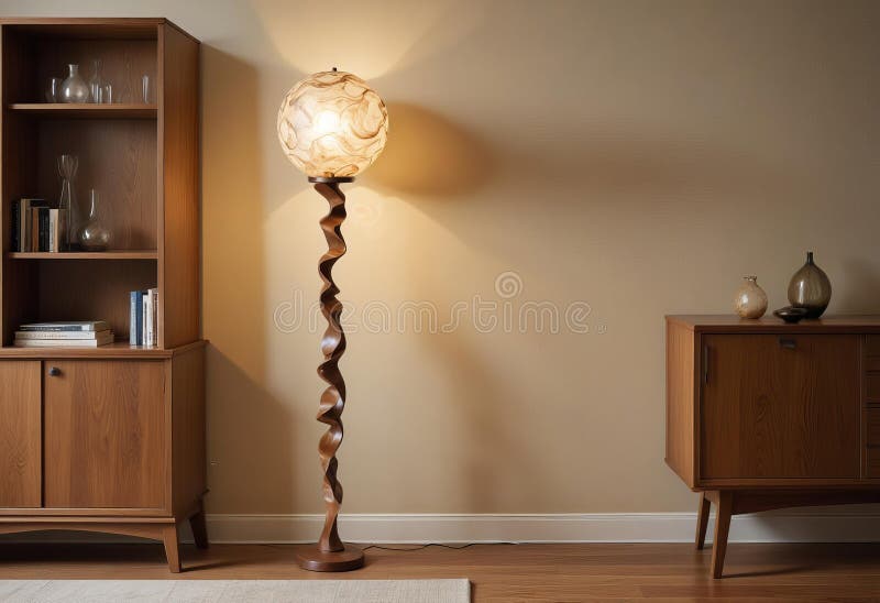 A Tall, Wooden Floor Lamp with an Abstract Stock Illustration ...