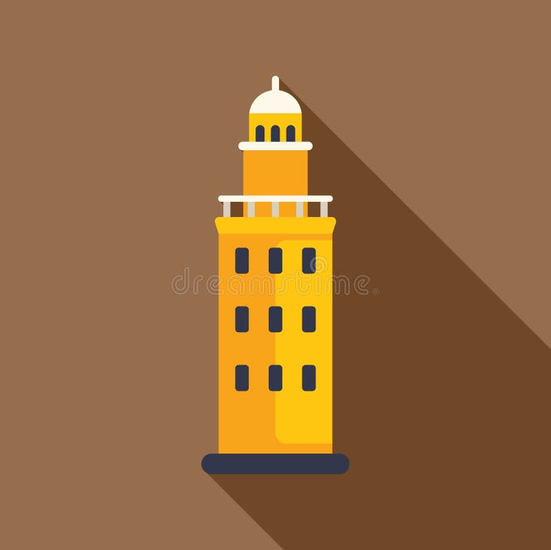 Yellow Tower Building Structure with Long Shadow Flat Design Icon Stock ...