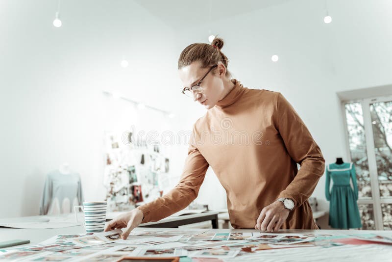 Tall Young Handsome Designer in Eyeglasses Looking Focused Stock Photo ...