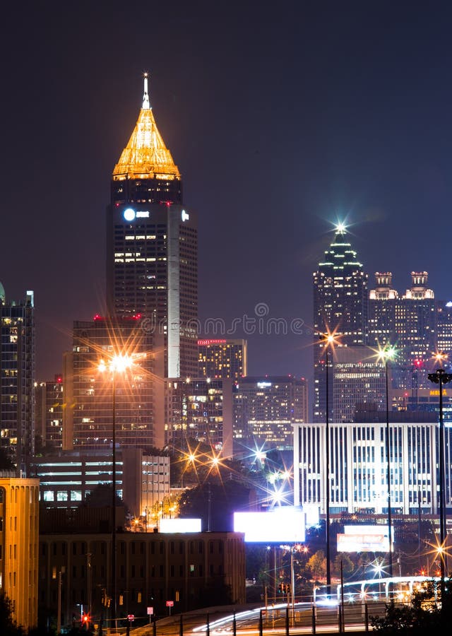 Atlanta Downtown Night Skyline Editorial Image - Image of famous, road ...