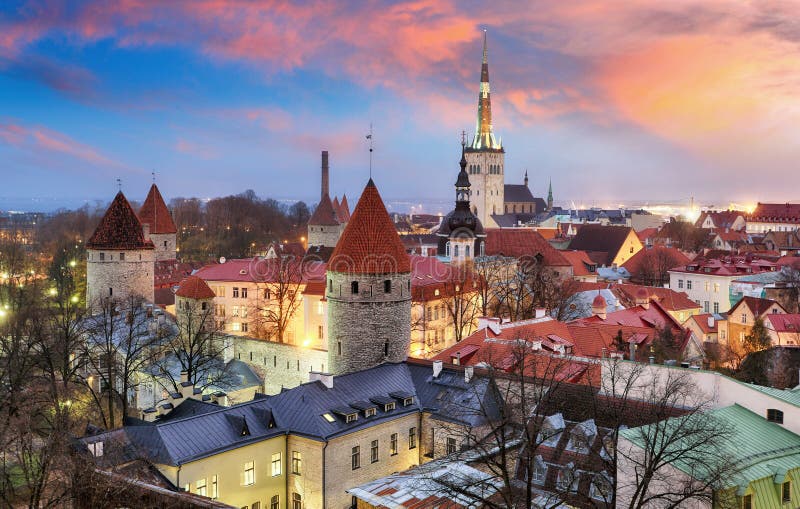 Winter Night Aerial Scenery of Tallinn, Estonia Stock Image - Image of ...