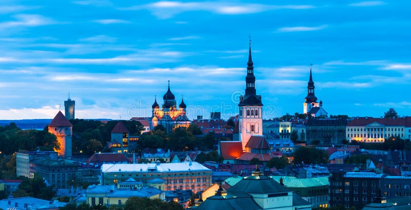 Winter Night Aerial Scenery of Tallinn, Estonia Stock Image - Image of ...