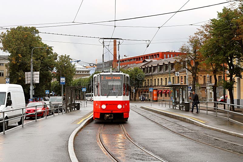 Red Tram on Mere Boulevard in the Evening, Tallinn, Estonia Editorial ...