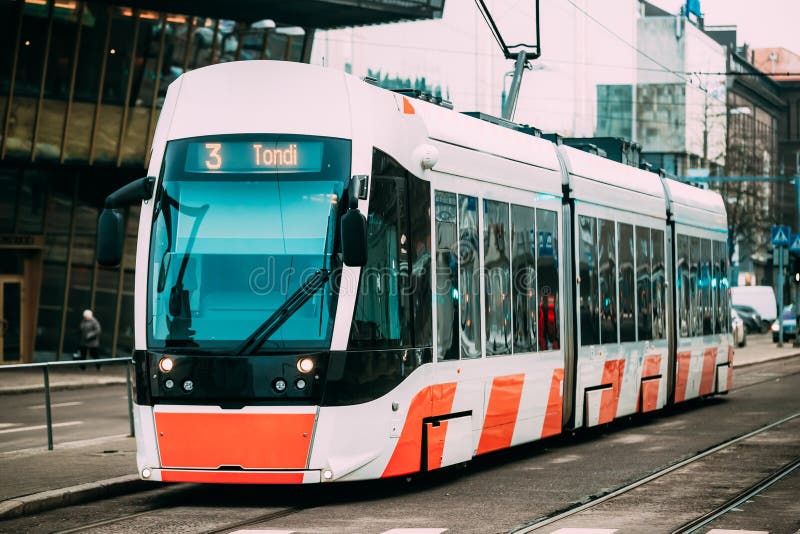 Tallinn, Estonia. Modern Tram with the Number of the Third Route in the ...