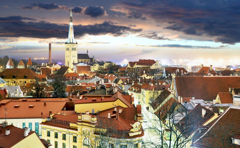Night Aerial Cityscape Of Tallinn, Estonia Stock Image - Image of ...