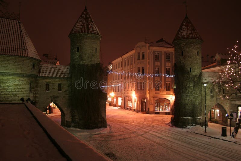 Tallinn Night stock photo. Image of year, town, city, towers - 3999870
