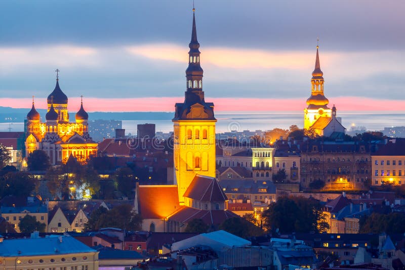 Tallinn night stock image. Image of medieval, church - 61143923