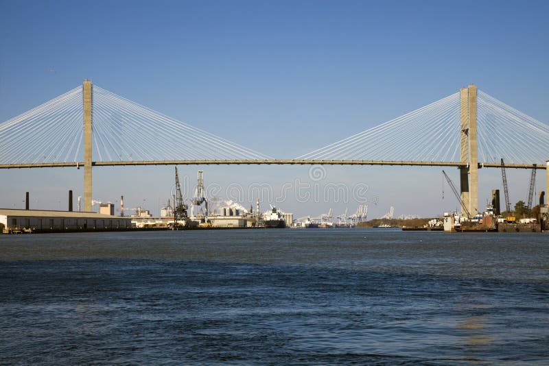 Talmadge Memorial Bridge in Savannah Stock Photo - Image of fall, port ...