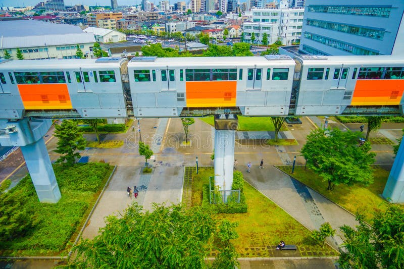 Tama Monorail and Tachikawa Town Stock Photo - Image of front, tree ...