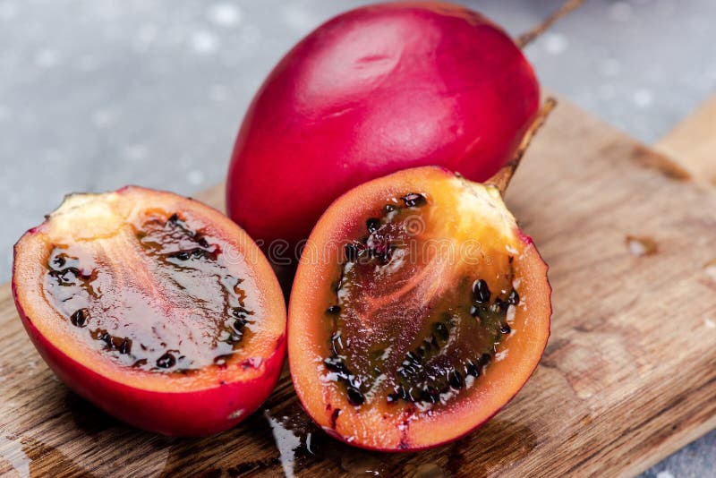 Tamarillo or Tree Tomato Exotic Fruit. Whole and Cut Tamarillo Fruit ...