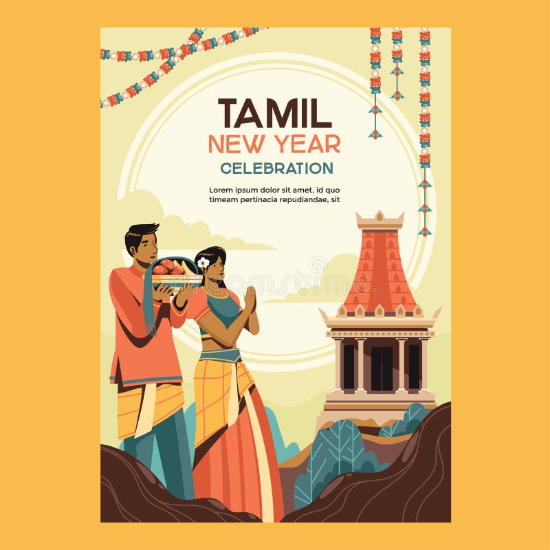 Happy Tamil New Year Poster or Flyer with Couple Pray Background Stock ...
