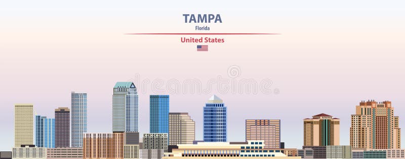 Tampa Cityscape on Sunset Sky Background Vector Illustration with ...