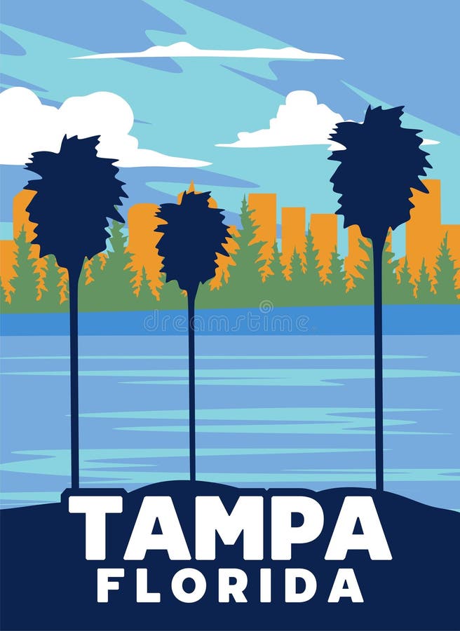 Tampa Florida with Palm Tree Silhouette Stock Vector - Illustration of ...