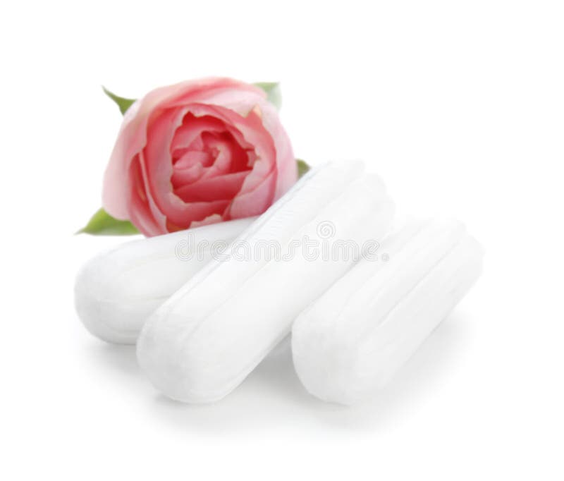 Tampons and Beautiful Rose on White Background Stock Image - Image of ...