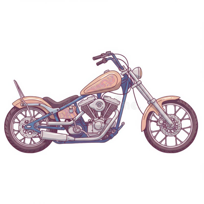 Tan and Blue Custom Chopper Motorcycle Illustration Stock Illustration ...
