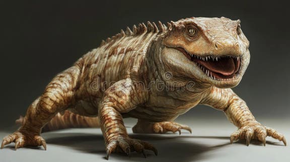 Tan and Brown Scaled Reptile with Sharp Teeth, Powerful Claws, and Dark ...