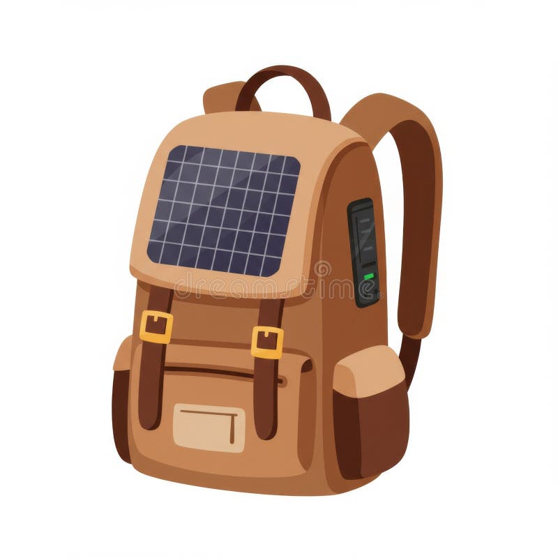 Tan Canvas Backpack with Integrated Solar Panel Stock Illustration ...