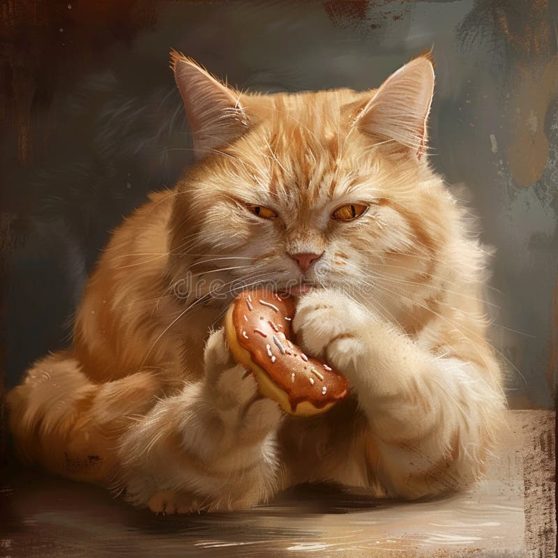 Tan Cat Enjoys a Sweet Treat with a Donut Stock Illustration ...