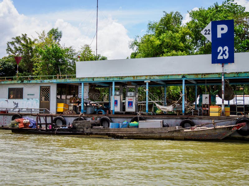 Floating Diesel Fuel Station on the Mekong River, Tan Chau, Vietnam ...