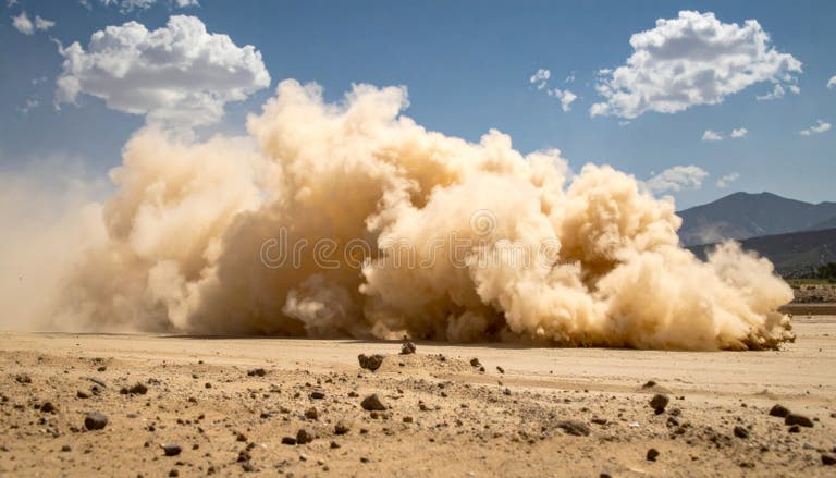 Tan Dust Cloud Exploding Across Desert Landscape Stock Illustration ...