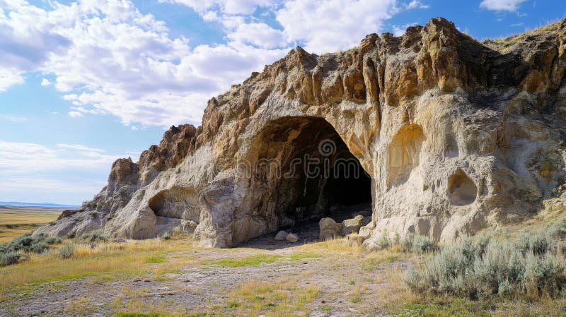 Tan and Grey Rock Cave Formation on a Sunny Day Stock Illustration ...