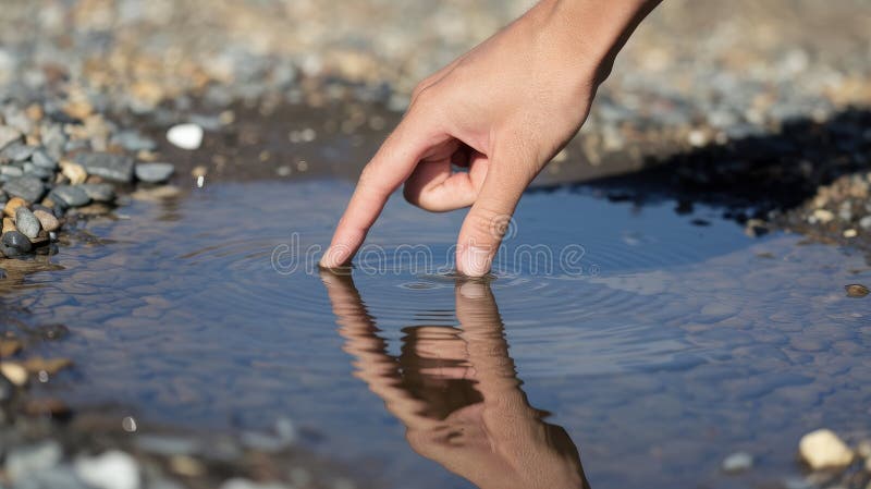 Tan Hand Reaching into Stream Creating Reflection and Ripples Stock ...