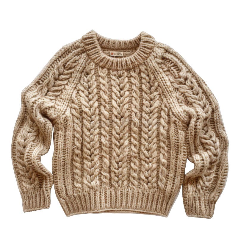 Tan Knitted Cable Sweater with a Round Neckline Stock Photo ...